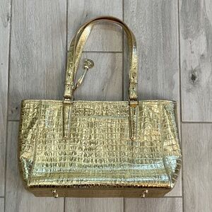 Brahmin | Bags | Brahmin Shimmering Gold Croc Embossed Large Zippered ...